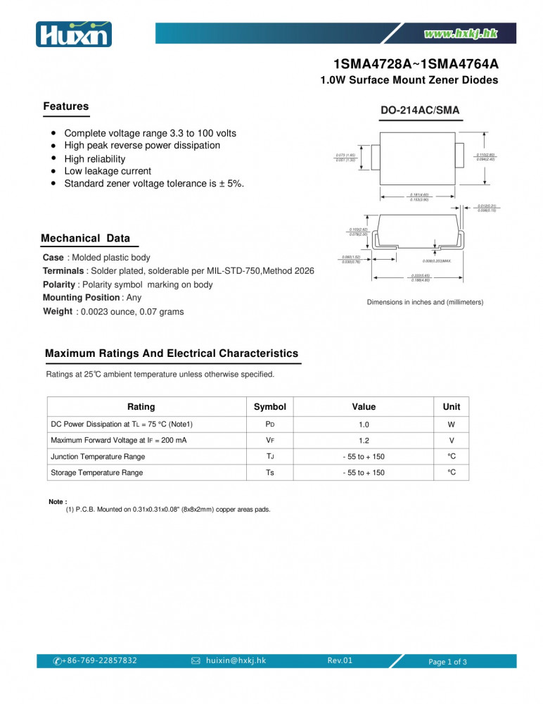 1SMA4736A datasheet page 1