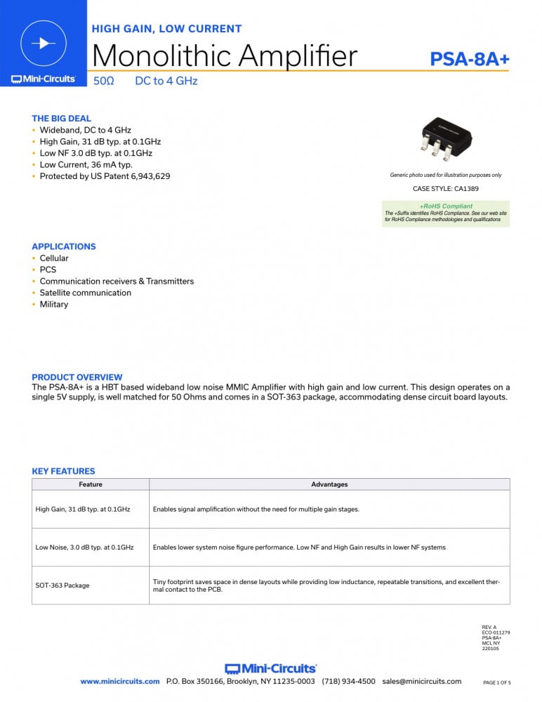 PSA-8A+ datasheet page 1
