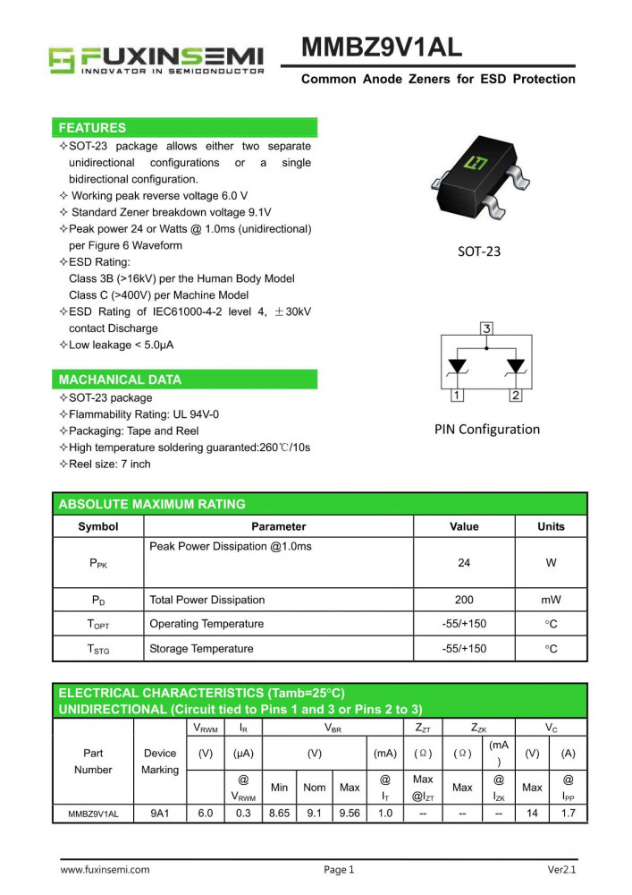MMBZ9V1AL datasheet page 1