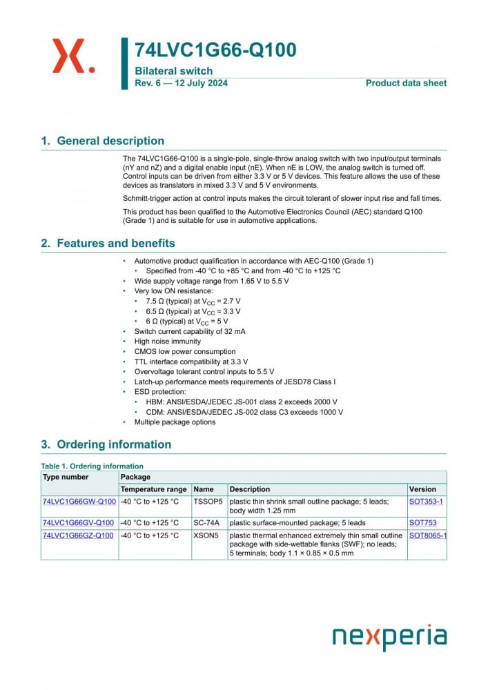 74LVC1G66GV-Q100 datasheet page 1