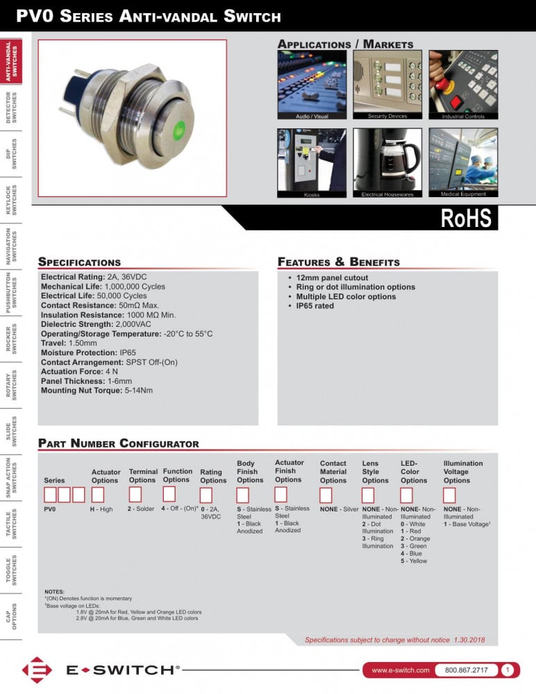 PV0H240SS-311 technical document page 1