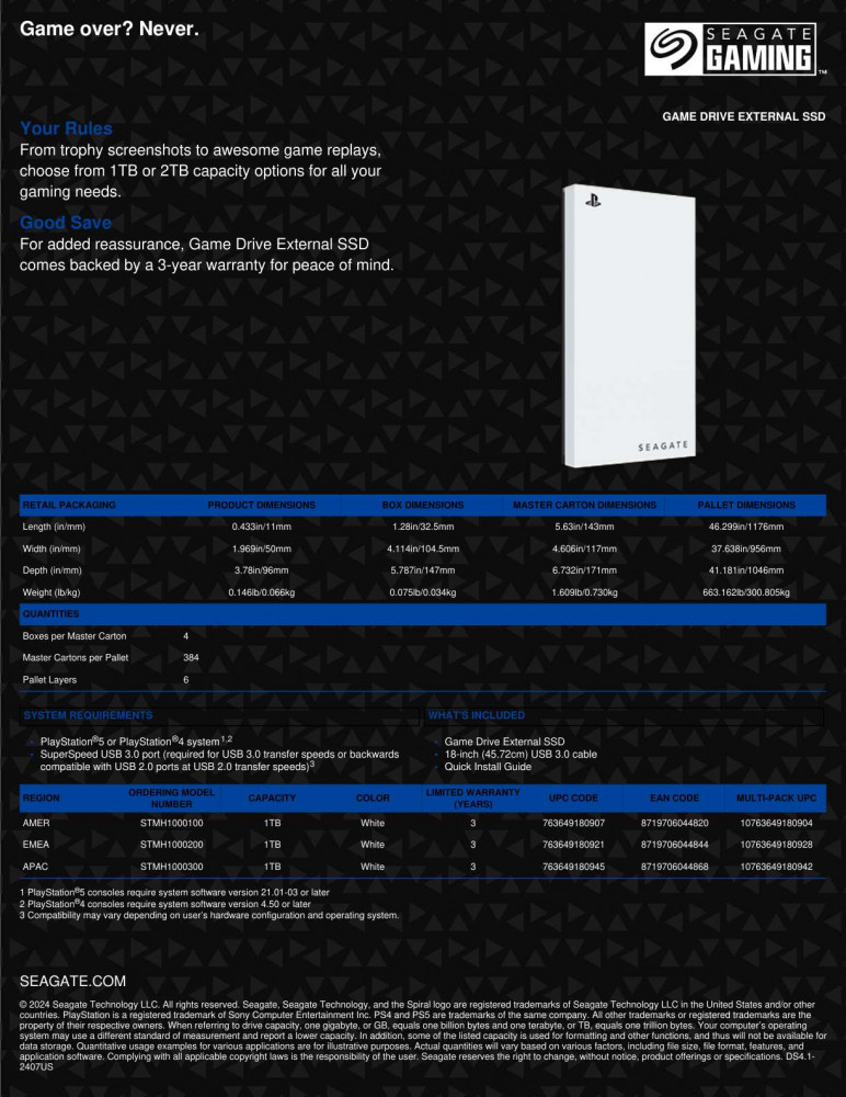 Seagate Game Drive External SSD product document, page 2