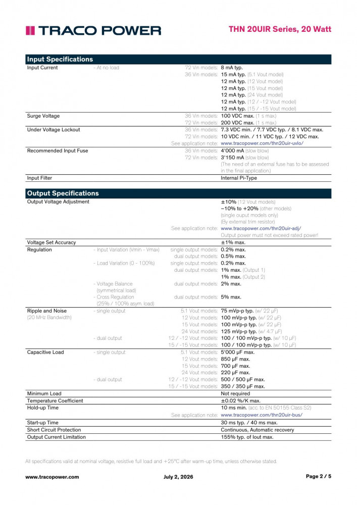 THN 20UIR technical document page 2