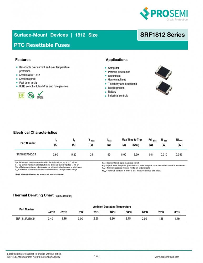 SRF1812 series technical document page 1