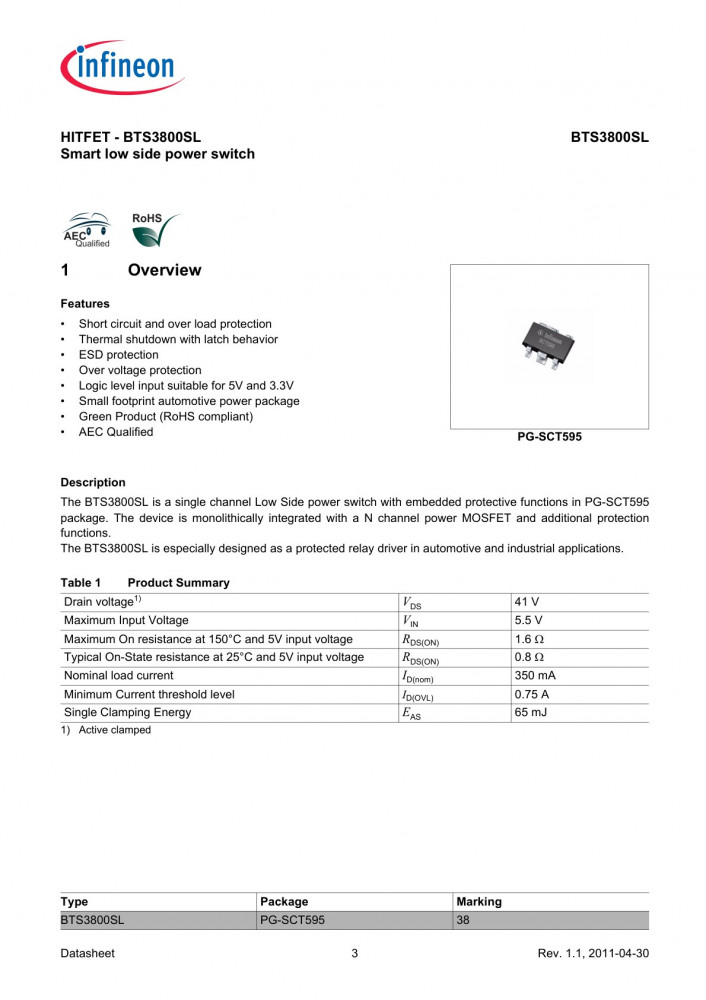 BTS3800SLHTSA datasheet page 3