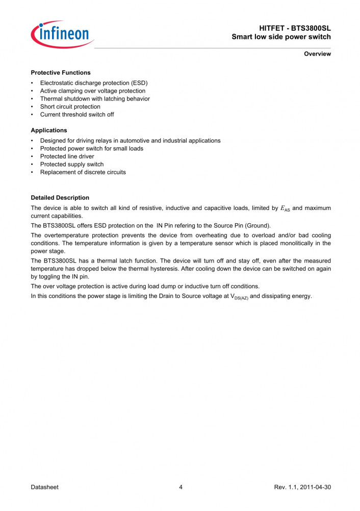 BTS3800SLHTSA datasheet page 4