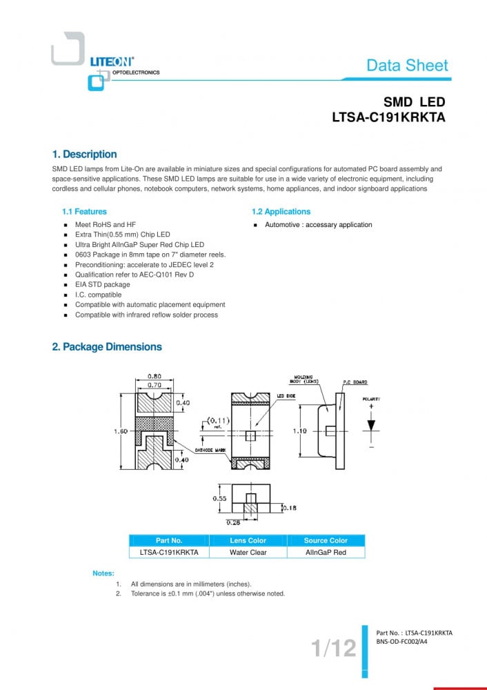 LTSA-C191KRKTA datasheet page 2