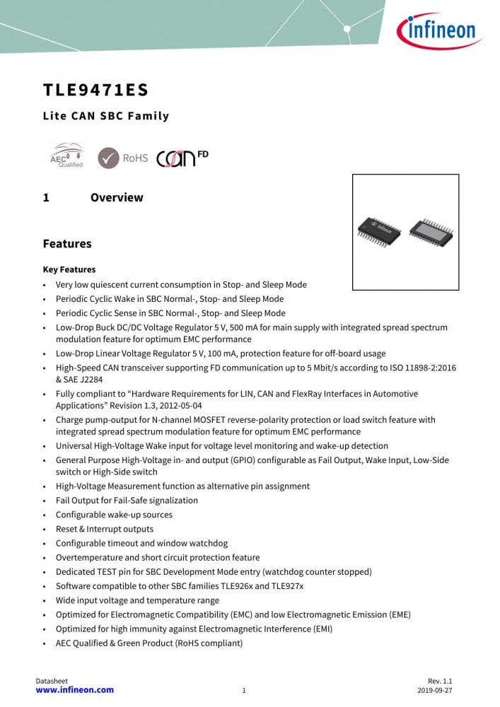 TLE9471ES datasheet page 1