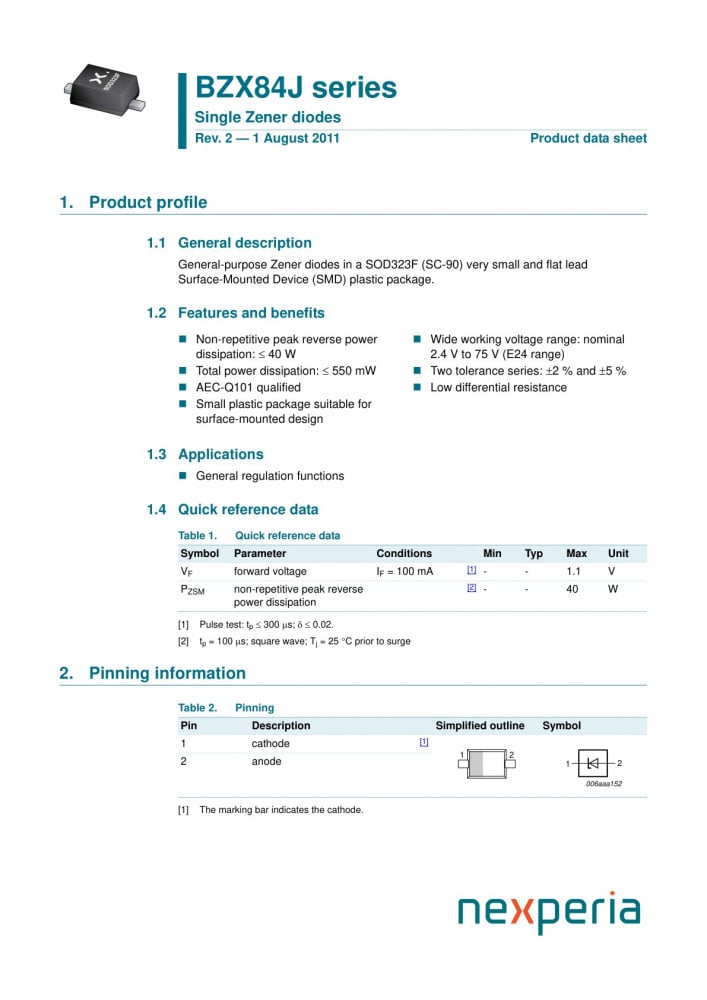 BZX84J-B12 datasheet page 1