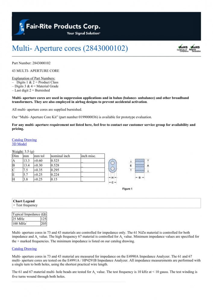 Fair-Rite 2843000102 catalog drawing page 1