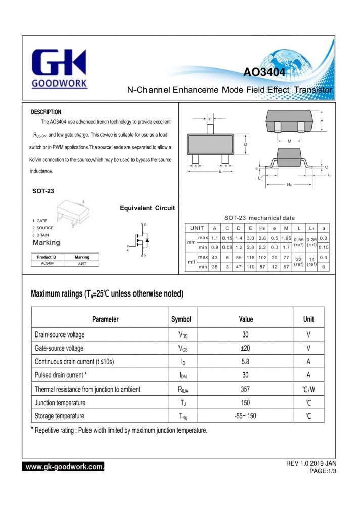 GOODWORK AO3404 datasheet page 1