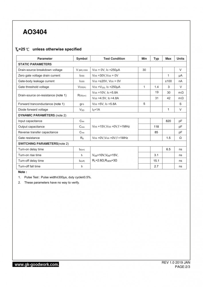 GOODWORK AO3404 datasheet page 2