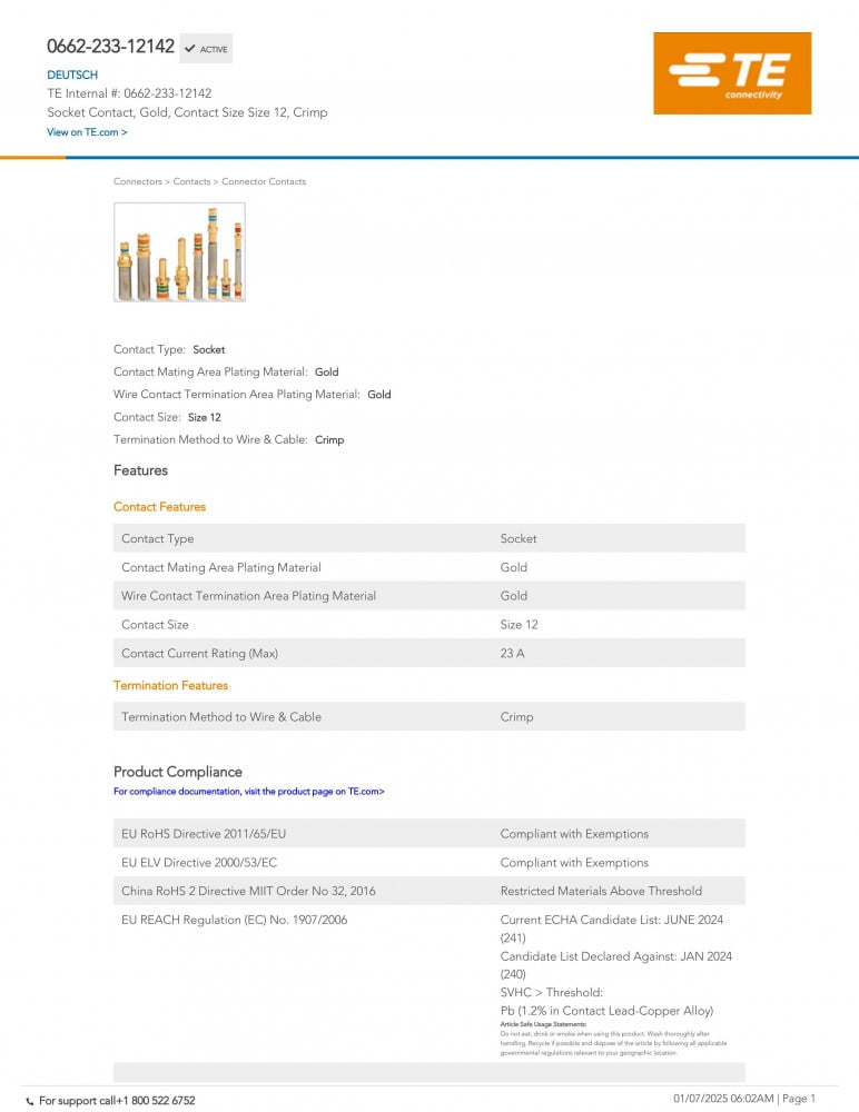 TE Connectivity 0662-233-12142 document preview