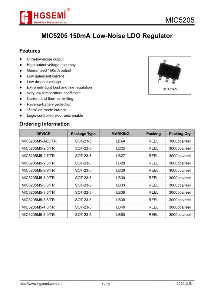 MIC5205 technical document page 1