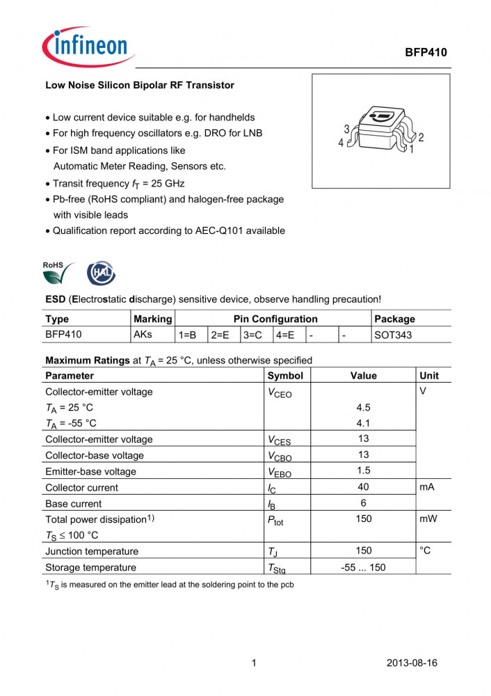 BFP410H6327 datasheet page 1