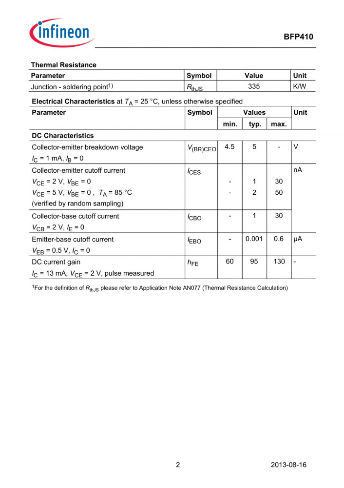 BFP410H6327 datasheet page 2