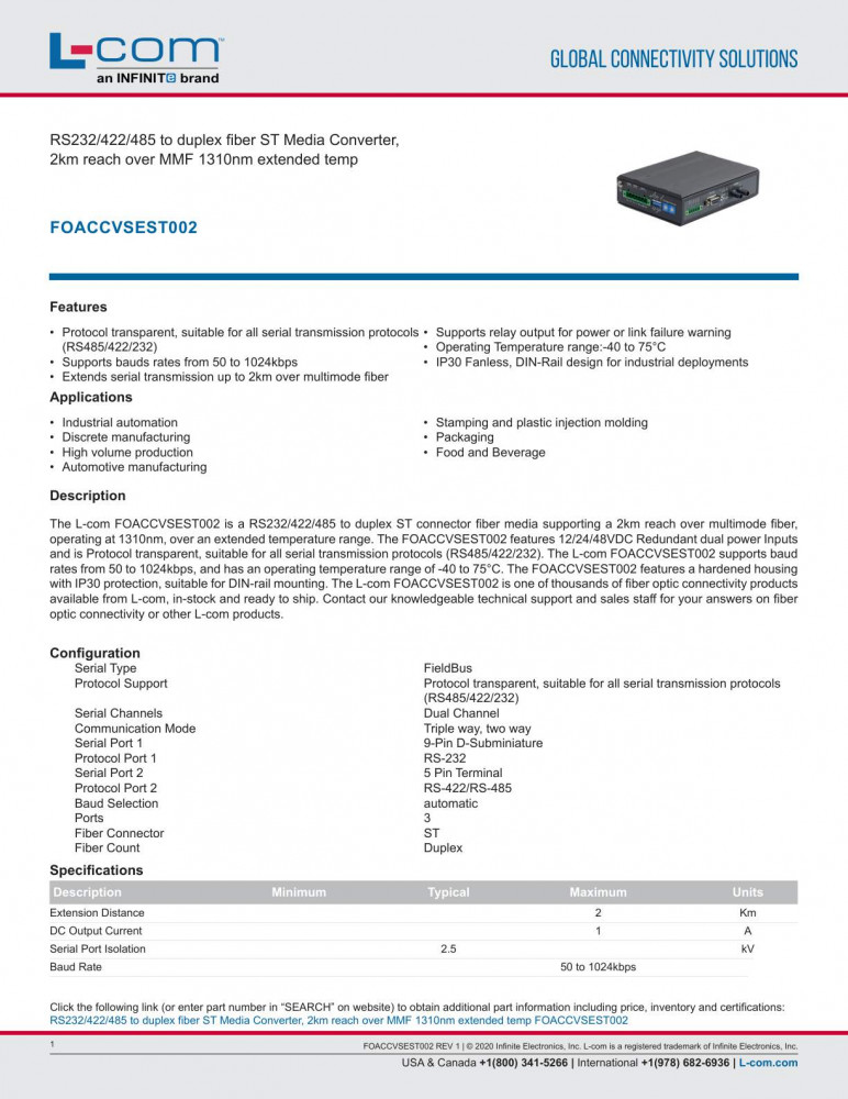 FOACCVSEST002 product document page 1