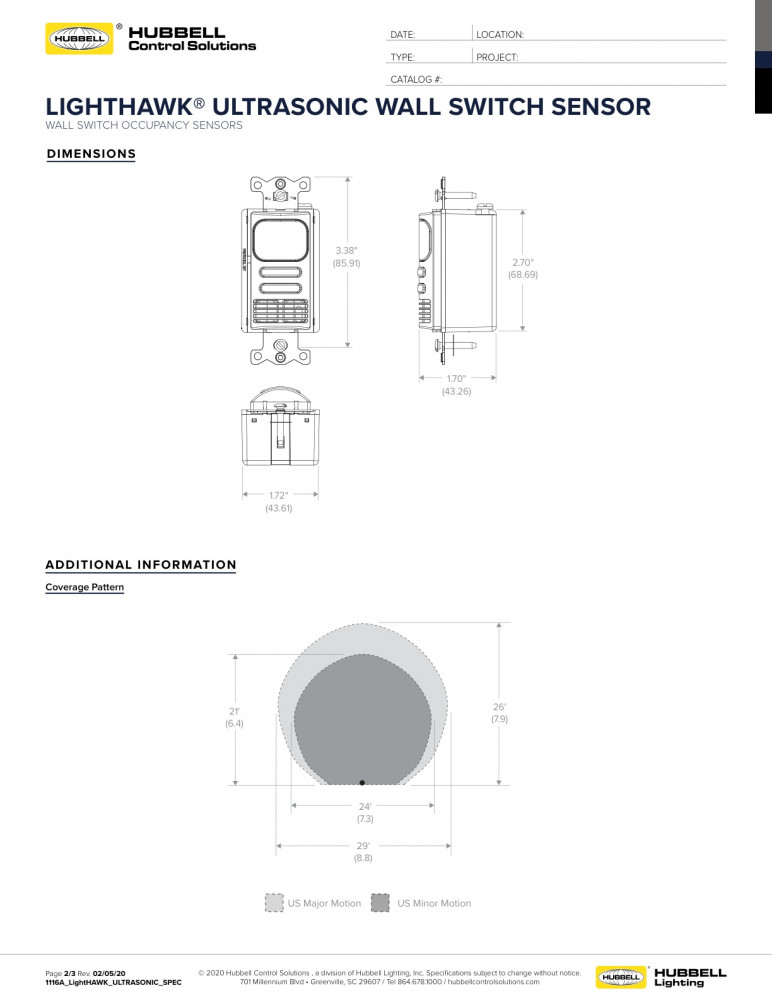 LightHAWK ultrasonic wall switch sensor product document, page 2