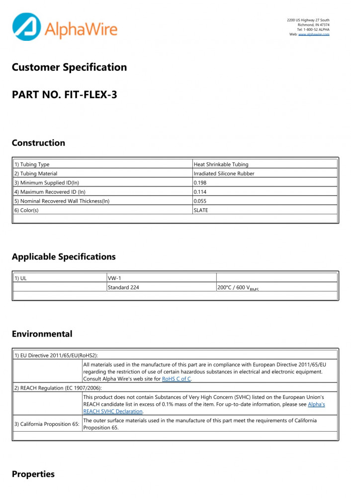 Alpha Wire FIT-FLEX-3 technical specification page 1