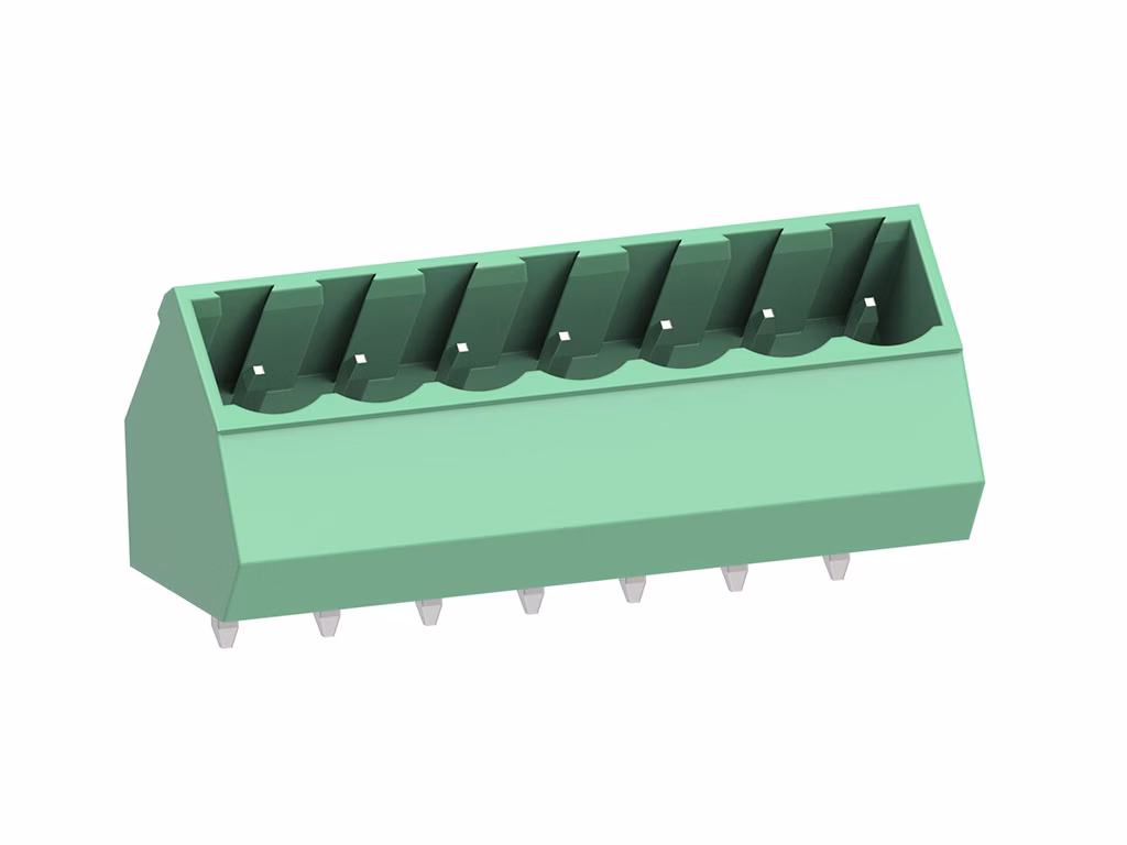 5.00mm Pitch Eurostyle 45° Angle PCB Header, Closed Ends, 7 Circuits, Green for sale