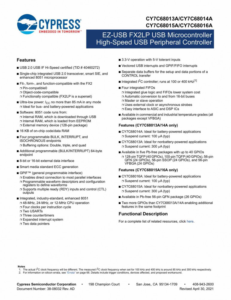 CY7C68014A-128AXC document page 2