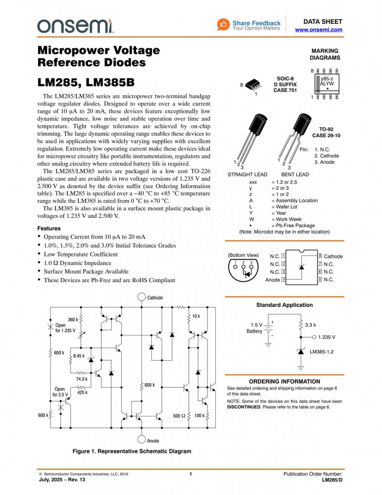 LM385 datasheet page 1