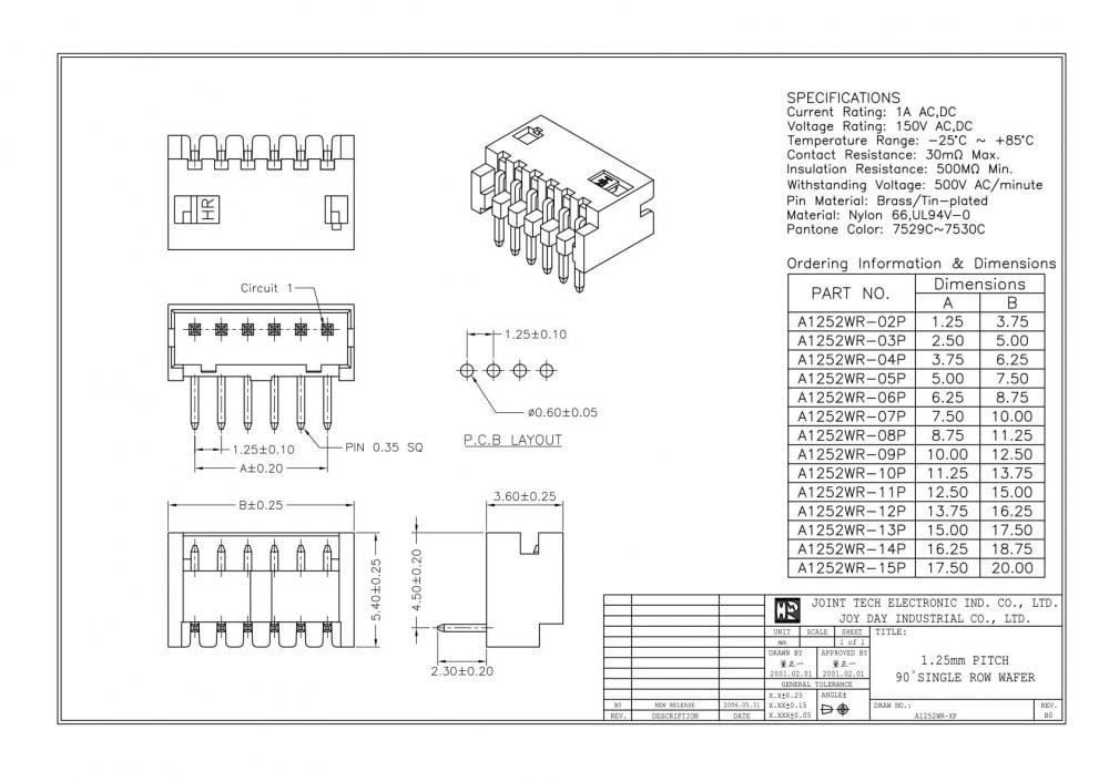 A1252WR-08P technical drawing and specification page