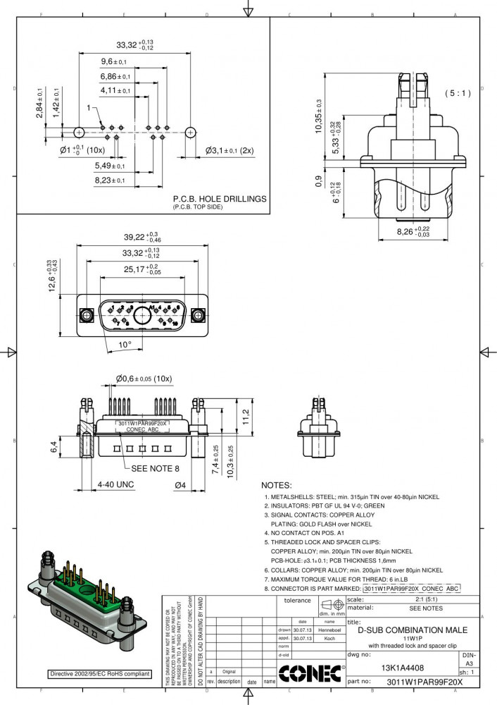 CONEC 3011W1PAR99F20X product drawing