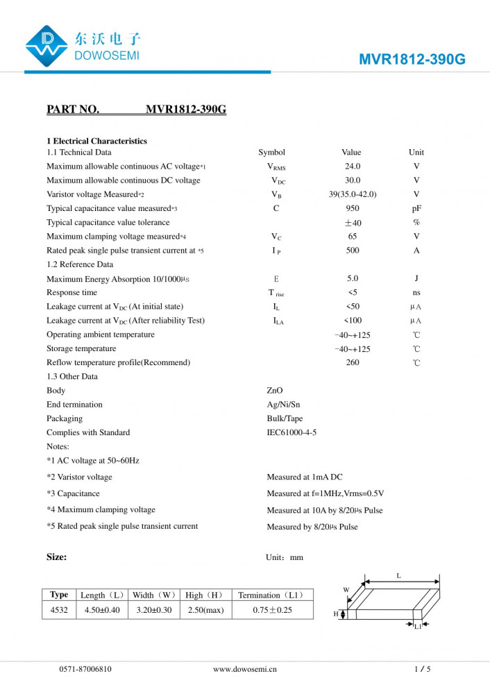 MVR1812-390G datasheet page 1
