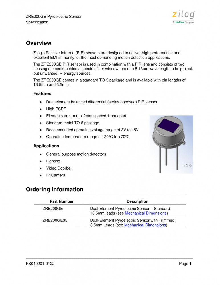 ZRE200GE specification document, page 4