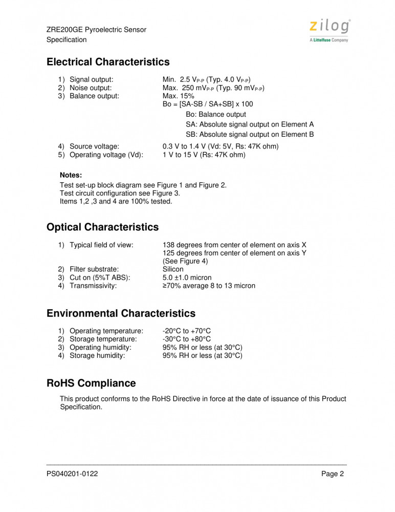 ZRE200GE specification document, page 5
