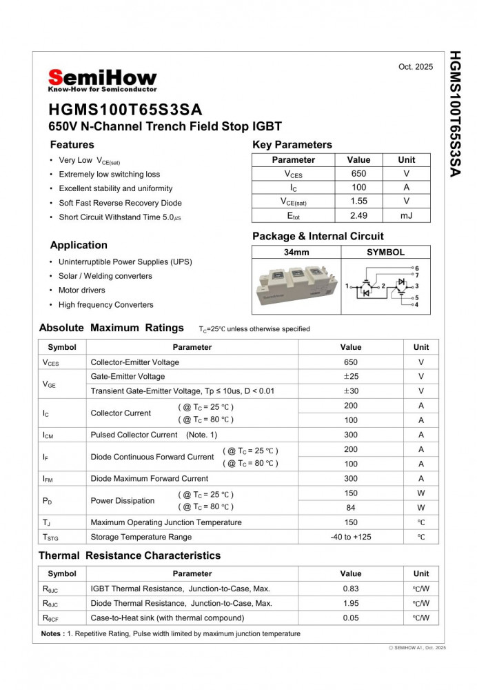 HGMS100T65S3SA datasheet page 1