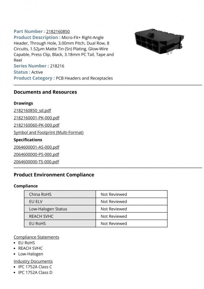 Technical document image 1 for MOLEX 2182160850