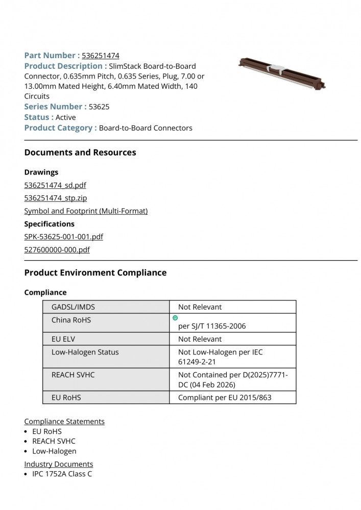 MOLEX 536251474 technical document preview 1