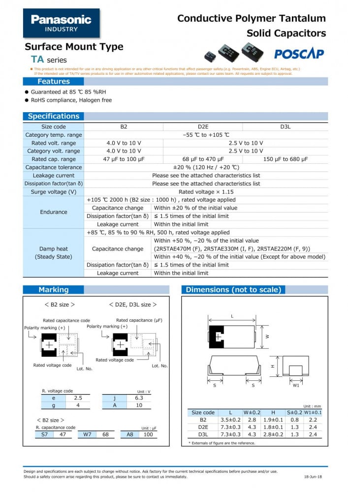 PANASONIC TA series datasheet page 1