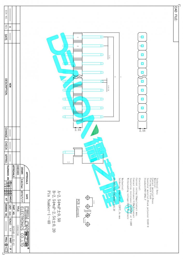 DEALON DZ254R connector technical drawing
