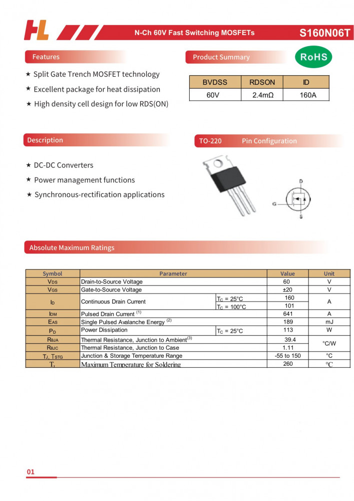 S160N06T datasheet page 1