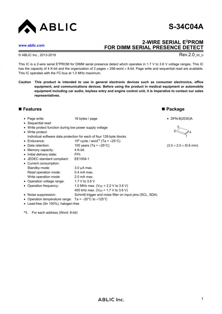 S-34C04A datasheet page 1