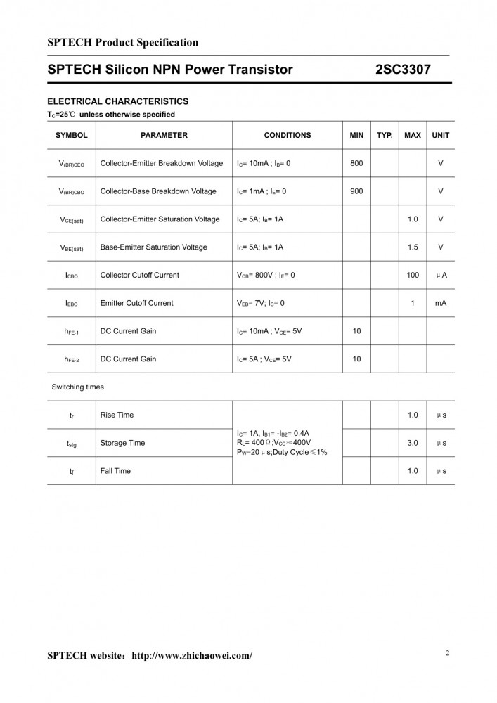SPTECH 2SC3307 datasheet page 2