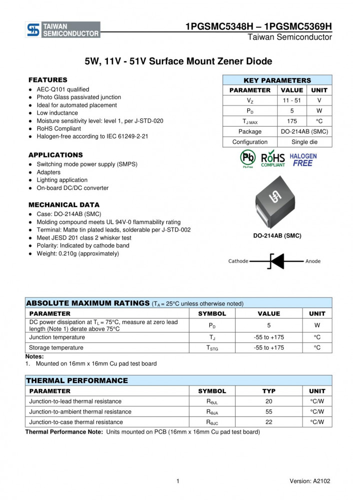 1PGSMC5350H datasheet page 1