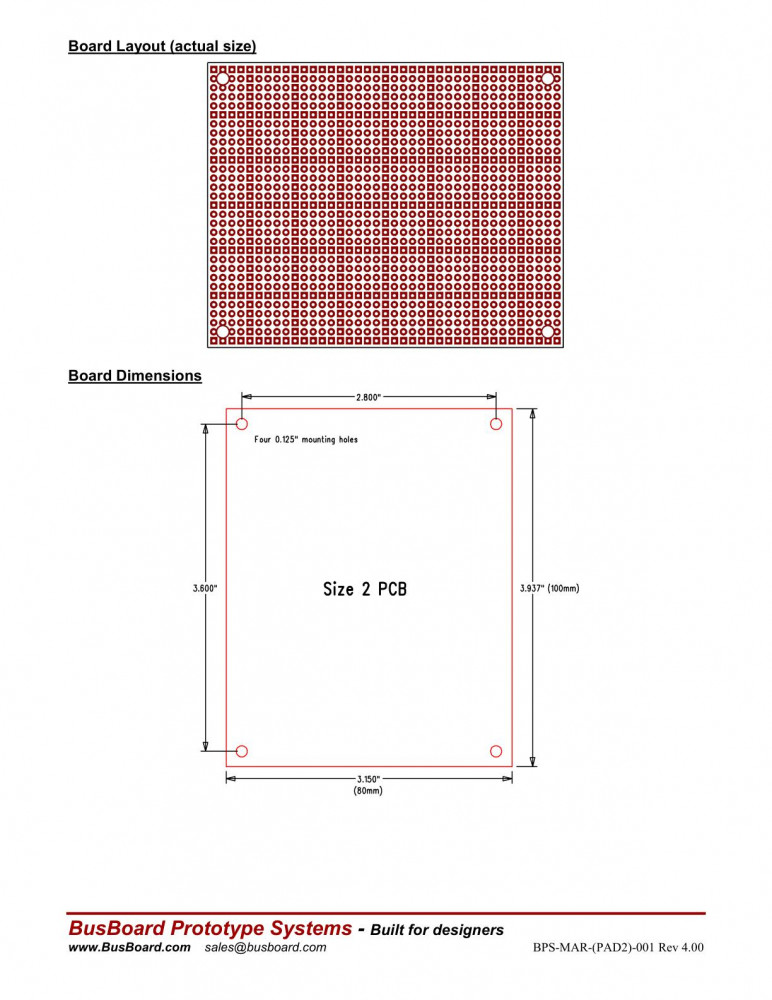 PAD2 board layout or dimension reference