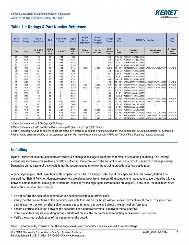KEMET A780 datasheet page 7