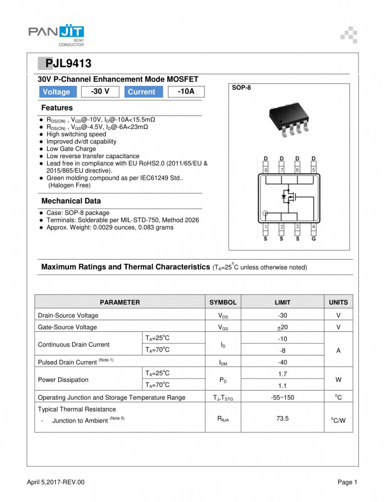 PJL9413 datasheet page 1