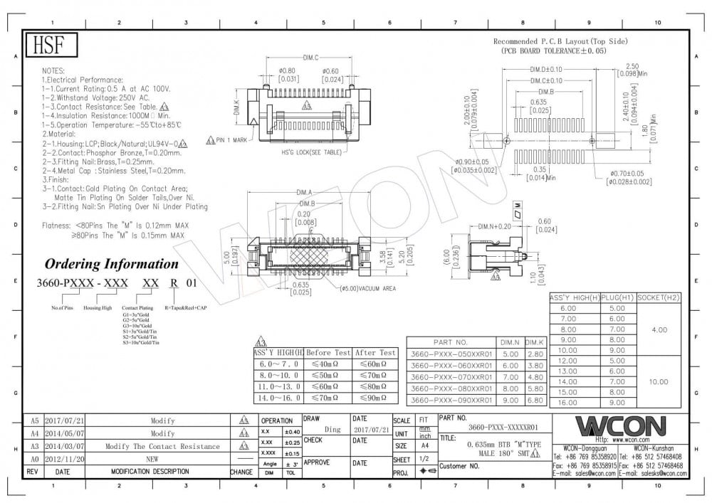 Wcon 3660 series technical drawing page 1