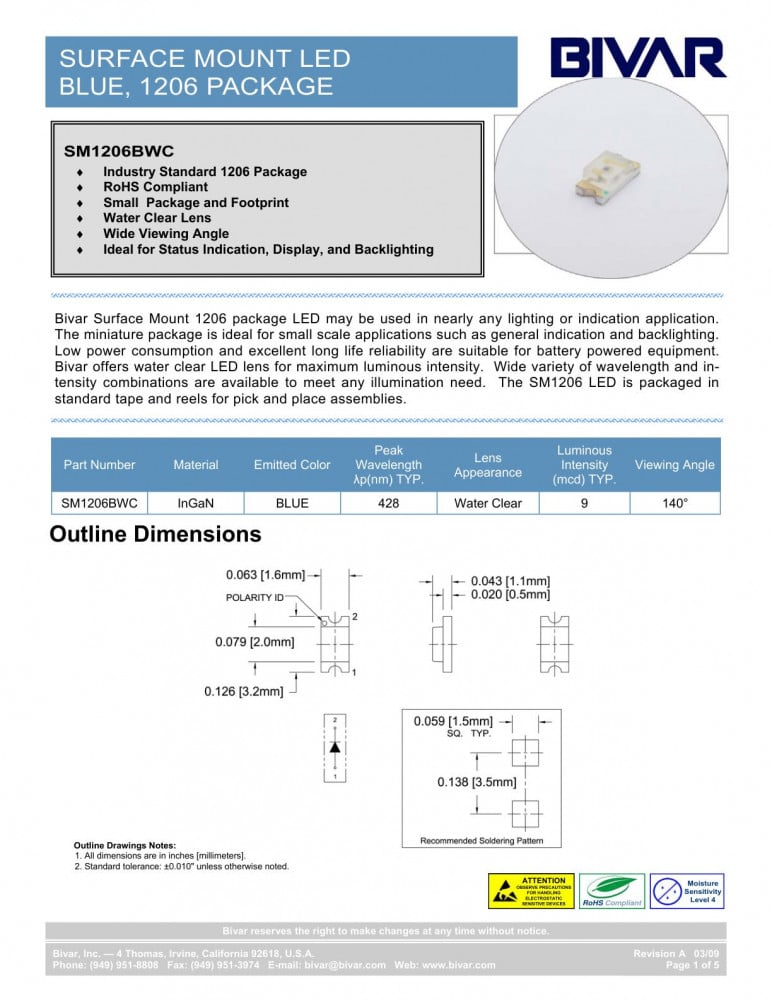 SM1206BWC technical document page 1
