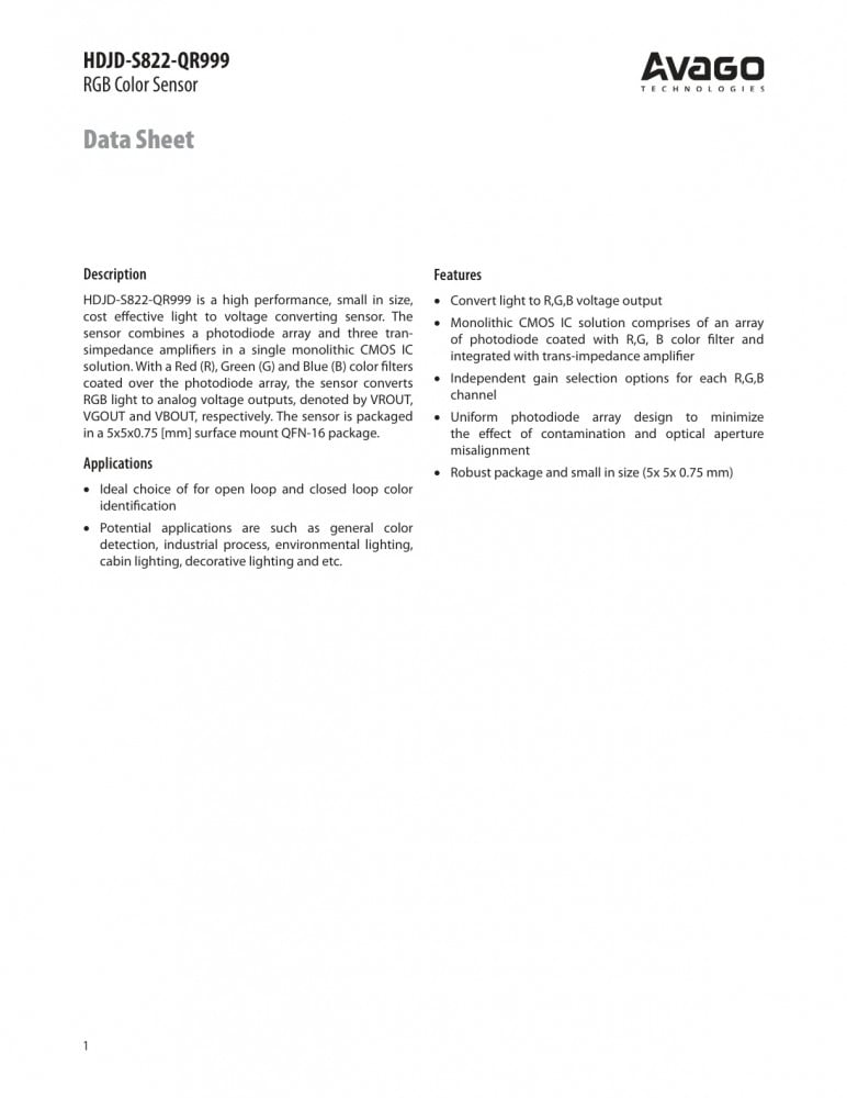 HDJD-S822-QR999 datasheet page 1