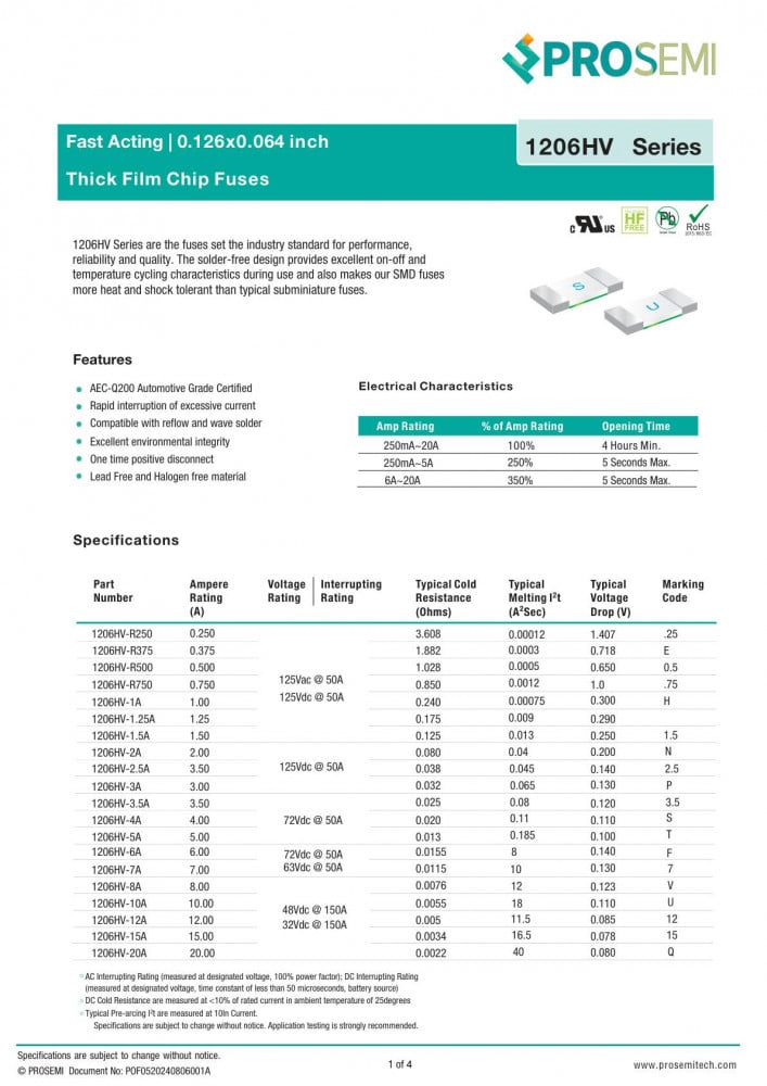1206HV-2.5A technical document page 1