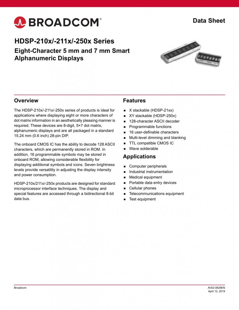 HDSP-2112 datasheet page 1