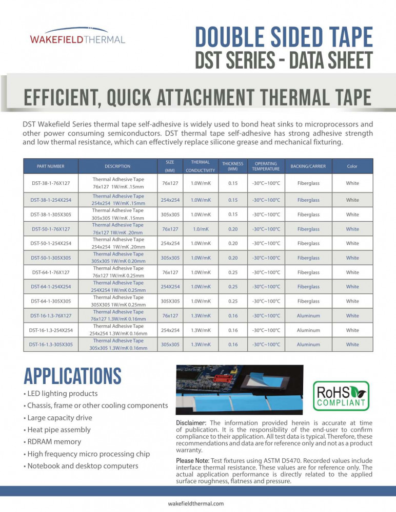WAKEFIELD DST thermal adhesive tape technical document image