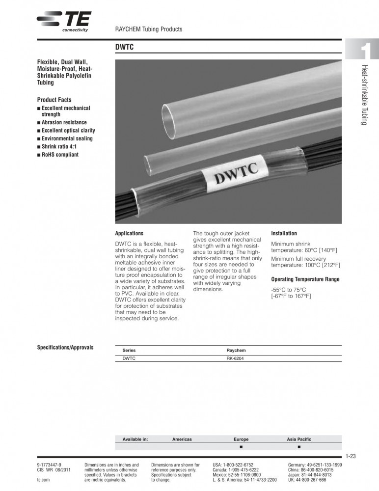 TE Connectivity DWTC tubing technical document page 1